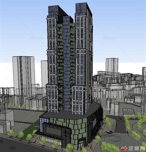 现代某城市中心高层独栋办公楼建筑设计su模型 原 Sketchup模型库 毕马汇 Nbimer
