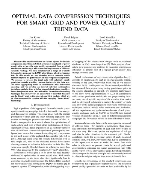 Pdf Optimal Data Compression Techniques For Smart Grid And Power