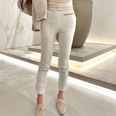 블랙 M 당일발송 콤비 배색 라인 스판 슬림 슬랙스 수입 3colors 에이블리