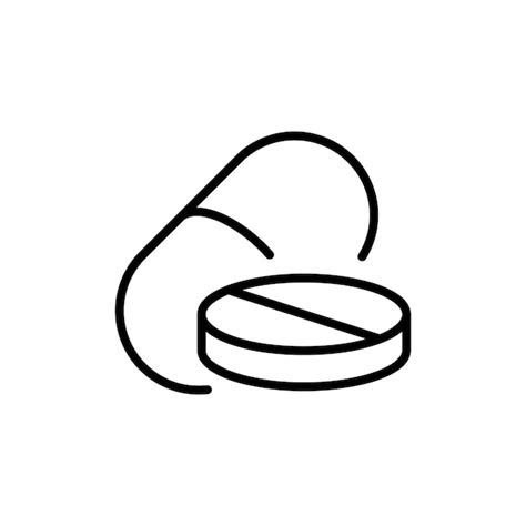 알약 라인 아이콘 태블릿 처방 아픈 질병 치료 약국 약국 의사 환자 병원 응급 의료 개념 흰색 배경에 벡터 검은 선 아이콘