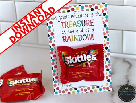 Printable Skittles Themed Educator Appreciation Candy Holder Cards