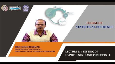 Lecture 31 Testing Of Hypotheses Basic Concepts I Youtube