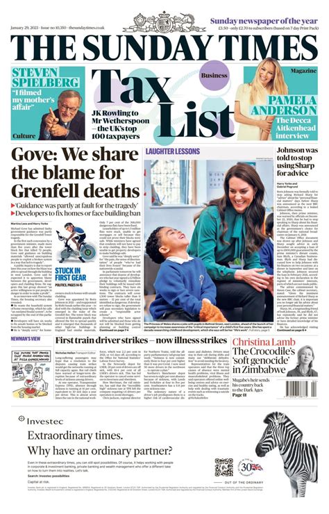 Sunday Times Front Page 29th Of January 2023 Tomorrows Papers Today