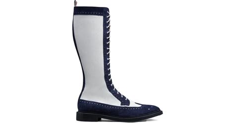 Thom Browne Longwing Suede Knee High Boots In Blue For Men Lyst Uk