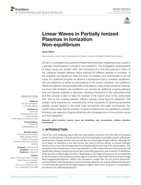 Pdf Linear Waves In Partially Ionized Plasmas In Ionization Non Equilibrium