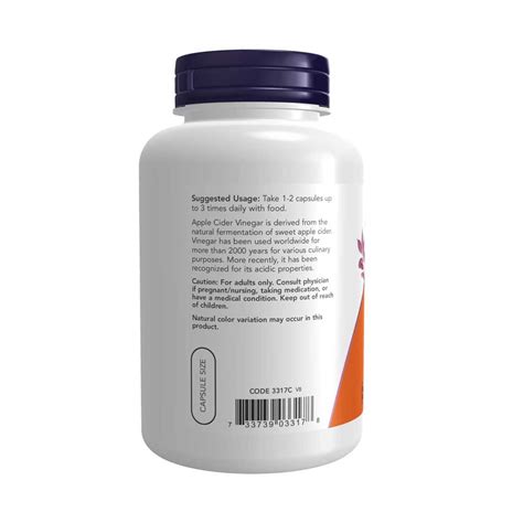 Now Apple Cider Vinegar 450mg Nutritional Supplement 180 Capsules