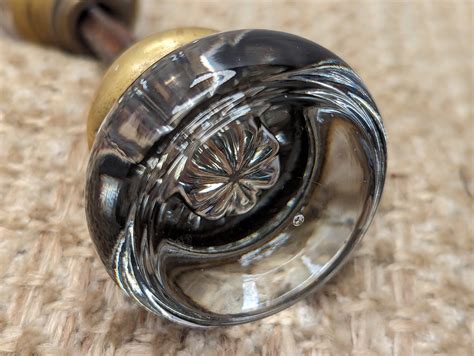 2 Antique Round Glass Door Knob Set With Brass Necks Door Hardware Etsy