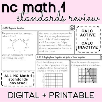 NC MATH Standards Review EOC PREP By Paperless Math TPT