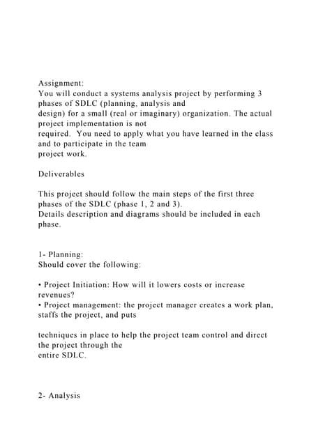Assignment You Will Conduct A Systems Analysis Project By Docx Assignment You Will Conduct A Systems Analysis Project By Docx