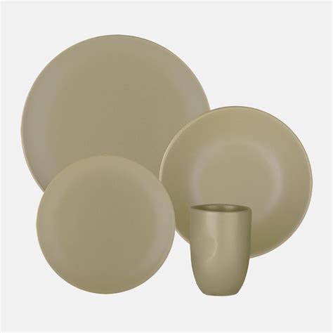 Oxford Unni Olive Stoneware 16 Piece Dinnerware Set Service For 4