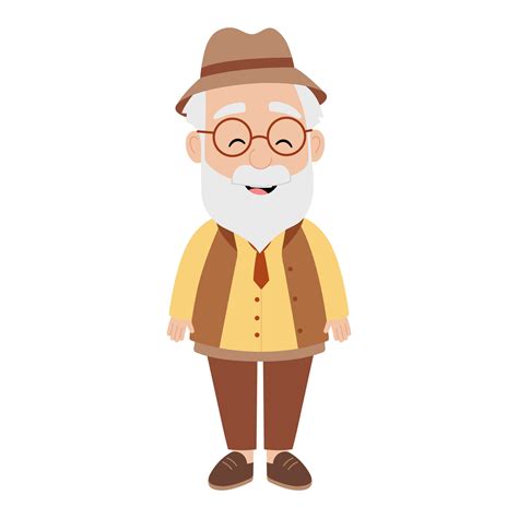Cute Grandfather In Hat And Glasses Elderly Man With Mustache And