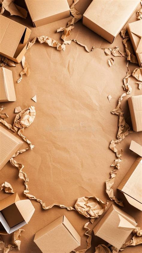 Scattered Brown Cardboard Boxes Against A Beige Background Leaving