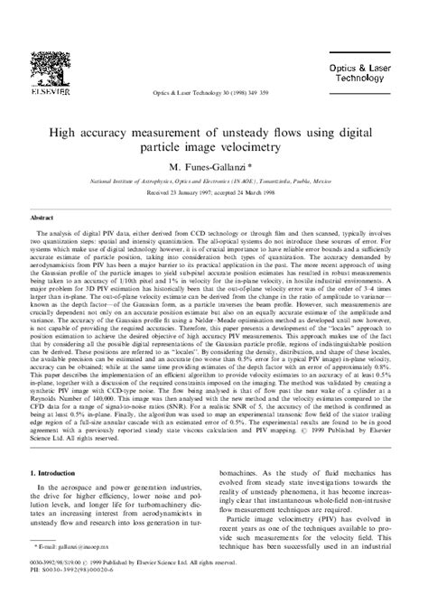 Pdf High Accuracy Measurement Of Unsteady Flows Using Digital Particle Image Velocimetry