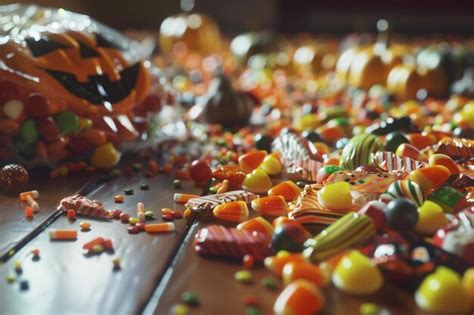 Halloween Candy Spread Out On A Table Premium Ai Generated Image