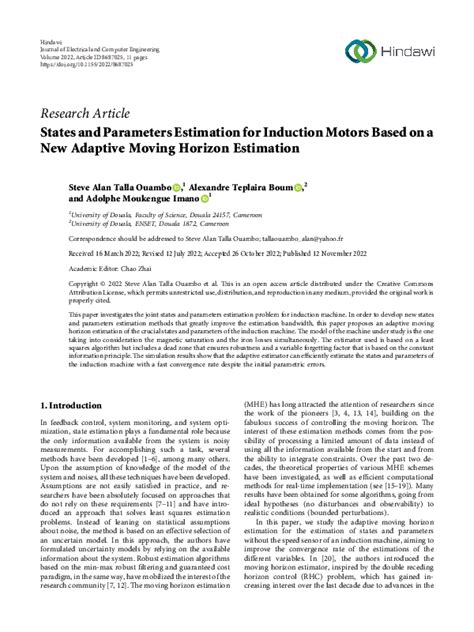 Pdf States And Parameters Estimation For Induction Motors Based On A New Adaptive Moving
