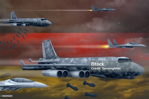 독일 공군 폭격 공격 개념 독일 육군 공기 비행기 국기 배경에 폭탄 드롭 3 차원 일러스트 레이 션 군사에 대한 스톡 사진 및 기타 이미지 Istock