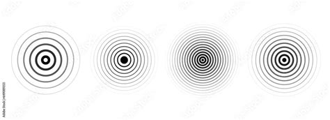 Black Concentric Ripple Circles Set Linear Sound Wave Rings Collection