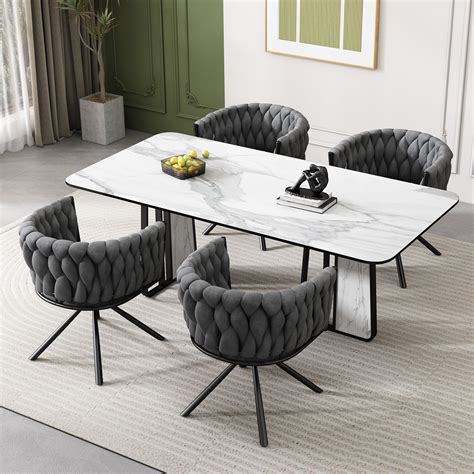 Lot De 4 Chaises De Salle à Manger En Velours Chaise Pivotante De Luxe