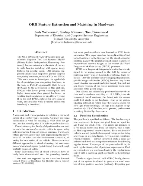 Pdf Orb Feature Extraction And Matching In Hardware