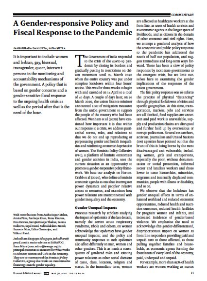 A Gender Responsive Policy And Fiscal Response To The Pandemic