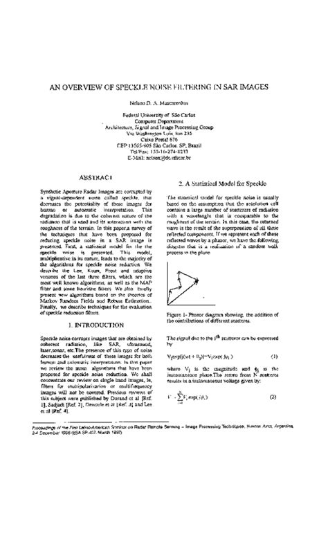 Pdf An Overview Of Speckle Noise Filtering In Sar Images