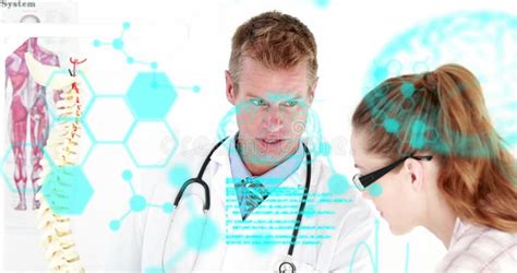 Image Of Medical Data Processing Over Caucasian Male And Female Doctor
