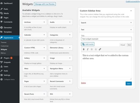 How To Add Or Edit A Custom Sidebar In Wordpress Elementor