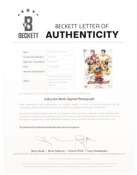 Cobra Kai 11x14 Photo Signed By 4 With Mary Mouser Xolo Mariduena