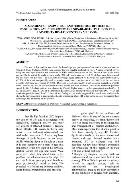 Pdf Assessment Of Knowledge And Perception Of Erectile Dysfunction