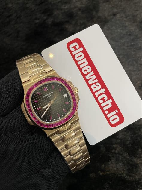 Patek Nautilus Rose Gold Ruby Bezel 11 Replica For Sale