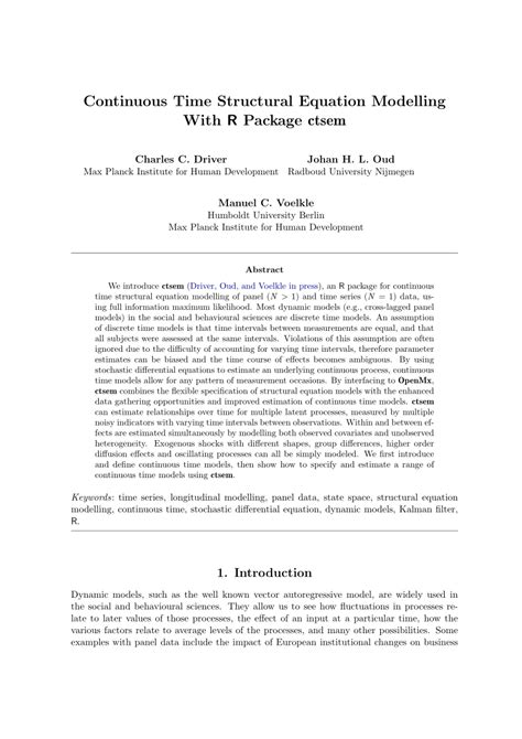 Pdf Continuous Time Structural Equation Modelling With R Package Ctsem