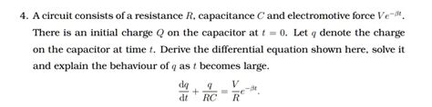 Solved A Circuit Consists Of A Resistance R Capacitance C And