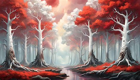 Red White Tree Forest Background Ai Red White Tree Forest Red White Tree Red Forest