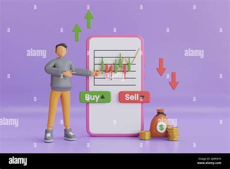 3d Smartphone With Graph Chart Buy And Sell Shares Stock Market Index
