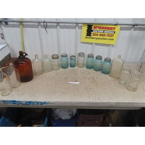 Assorted Sealers And Glass Bottles Jars Ball Sealers Javex Jug And
