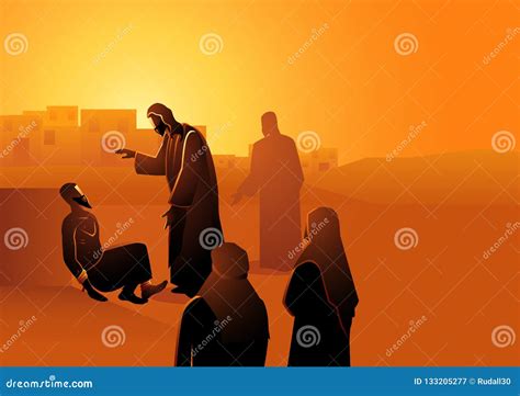 Jesus Heals A Blind Man Miracle Illustration Royalty Free Stock Image