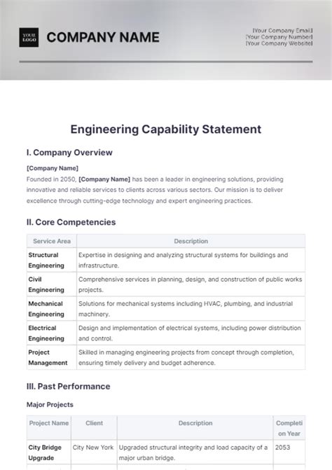 Free Engineering Capability Statement Template To Edit Online