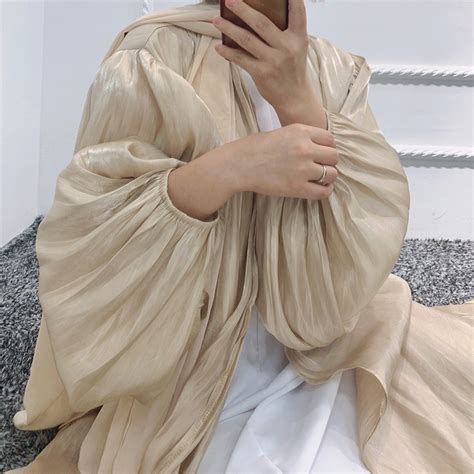 Eid Djellaba Abaya Dubai Women Fashion Shiny Hijab Puff Sleeves Muslim Dress Satin Abaya Dubai
