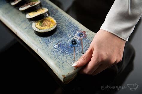 블루 직사각 플레이트 반짝반짝빛나는 Griddle Pan Ceramics Pan