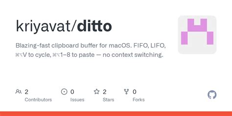 GitHub Kriyavat Ditto Blazing Fast Clipboard Buffer For MacOS FIFO LIFO V To Cycle 1