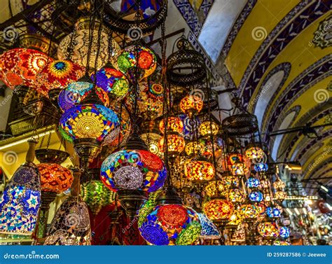 Colorful Turkish Lamps For Sale At The Grand Bazaar In Istanbul Turkey
