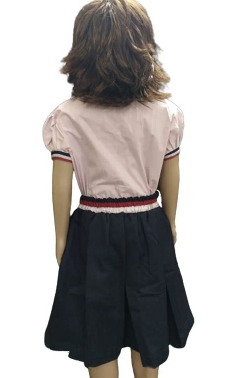 Light Pink And Navy Blue Plain Girls School Skirt Uniform Medium Age