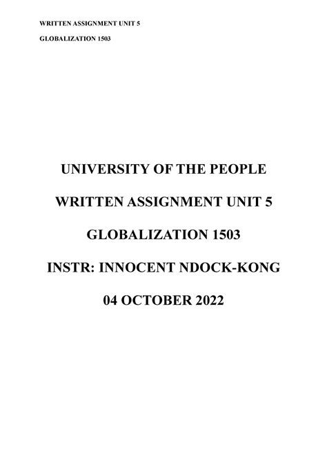 Written Assignment Unit 5 Written Assignment Unit 5 Globalization