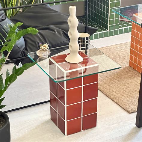 Tiled Glass Side Table Lucent Etsy
