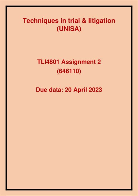 Tli4801 Assignment 2 646110 Semester 1 2023 Due 20 April 2023