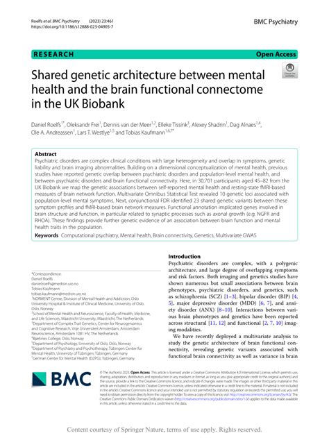 Pdf Shared Genetic Architecture Between Mental Health And The Brain Functional Connectome In