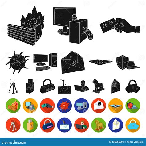 Hacker And Hacking Blackflat Icons In Set Collection For Design Hacker And Equipment Vector