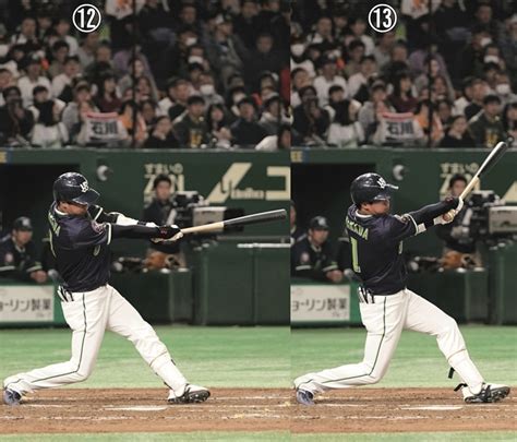 【連続写真】ヤクルト・山田哲人「上半身の形をキープしたまま、コースに対して出ていける。ヒザの柔軟性も抜群で、低めに逃げていく変化球も苦にしない