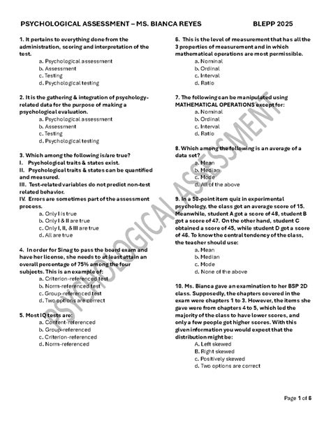 Psych Assess Test Ms Bianca Blepp 2025 It Pertains To