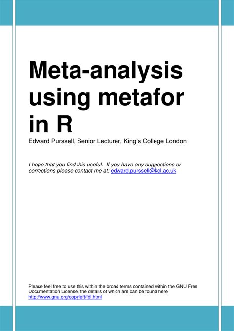 Pdf Meta Analysis Using Metafor In R Note This Has Been Updated And